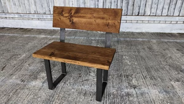 Dining Bench with Backrest - Square Frame | Reclaimed Wood Benches ...