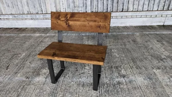 Dining Bench with Backrest - Square Frame | Reclaimed Wood Benches ...