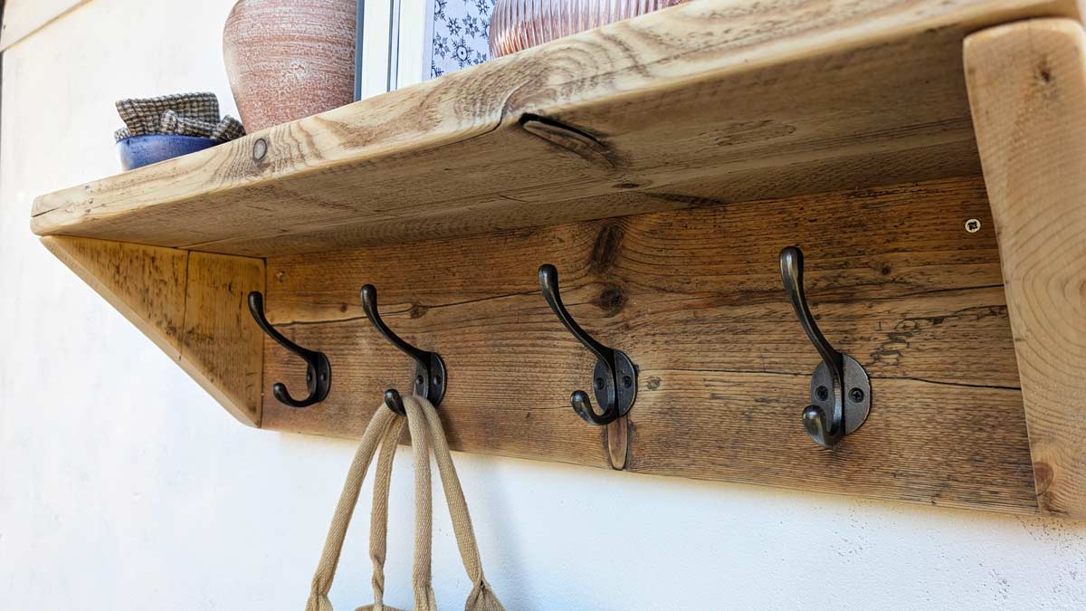 Reclaimed Wood Coat Rack with Shelf | Wooden Shelves with Coat Hooks ...