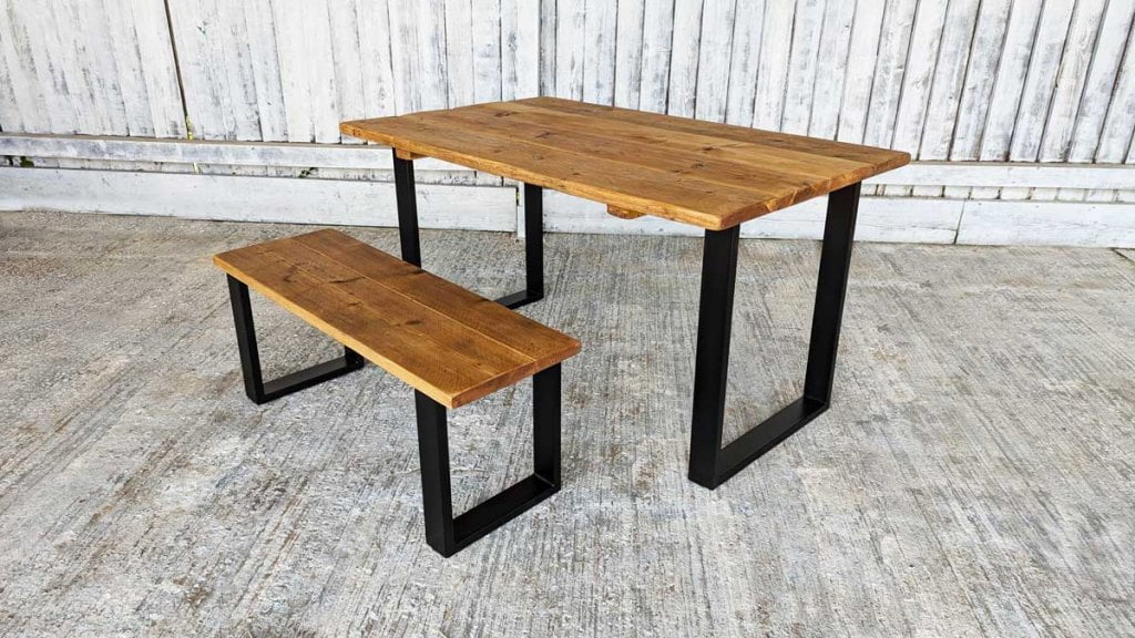 Reclaimed Wood Dining Room Table with Benches - Square Frame | Rustic ...