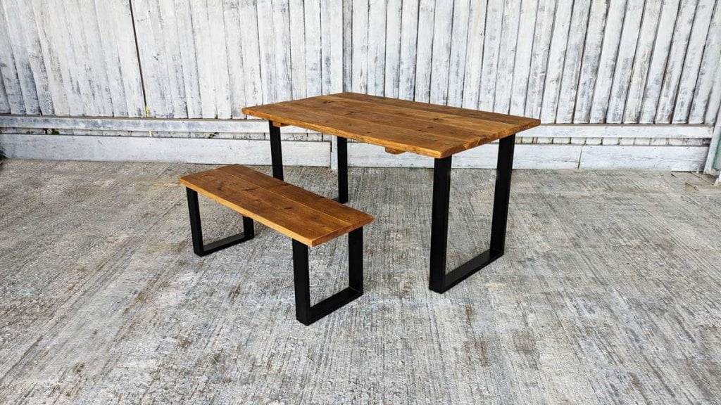 Reclaimed Wood Dining Room Table with Benches - Square Frame | Rustic ...