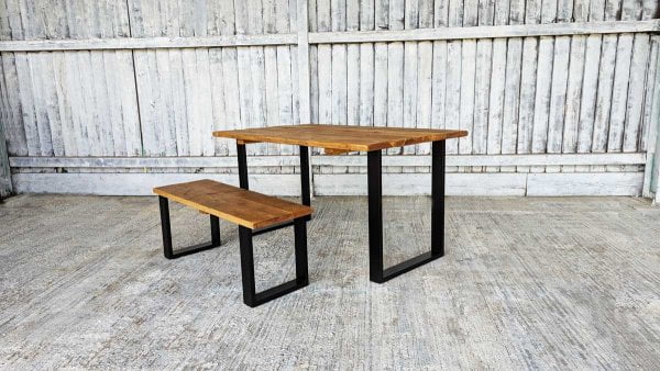 Reclaimed Wood Dining Room Table with Benches - Square Frame | Rustic ...