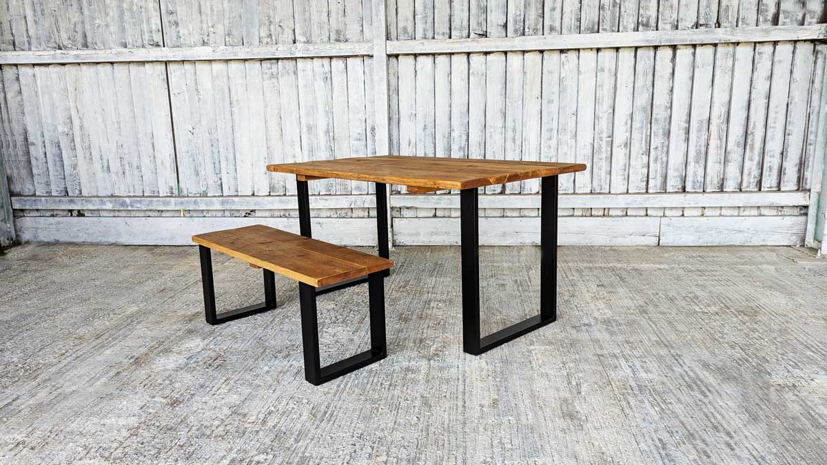 Reclaimed Wood Dining Room Table with Benches - Square Frame | Rustic ...