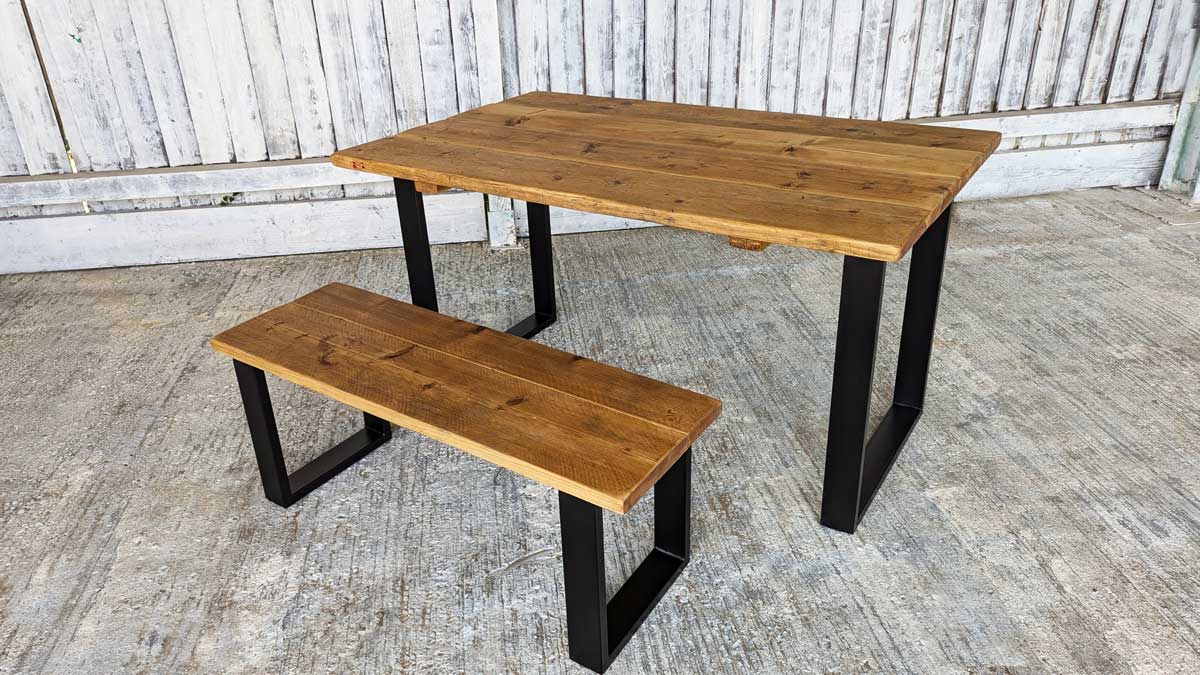 Reclaimed Wood Dining Room Table with Benches - Square Frame | Rustic ...