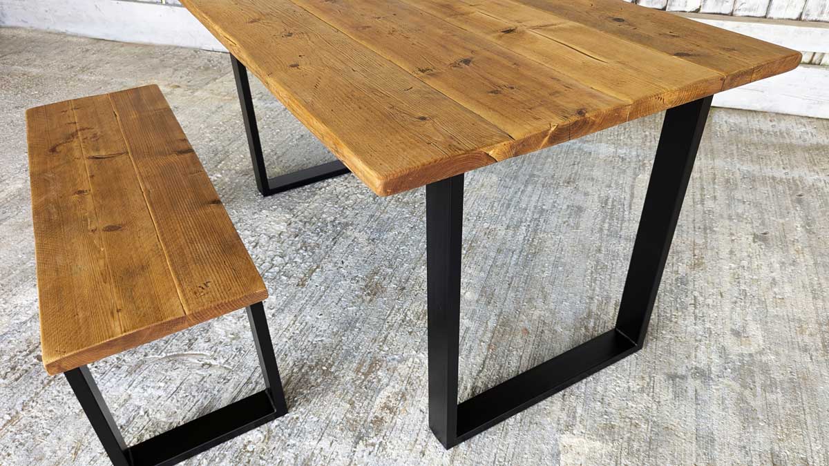 Reclaimed Wood Dining Room Table with Benches - Square Frame | Rustic ...
