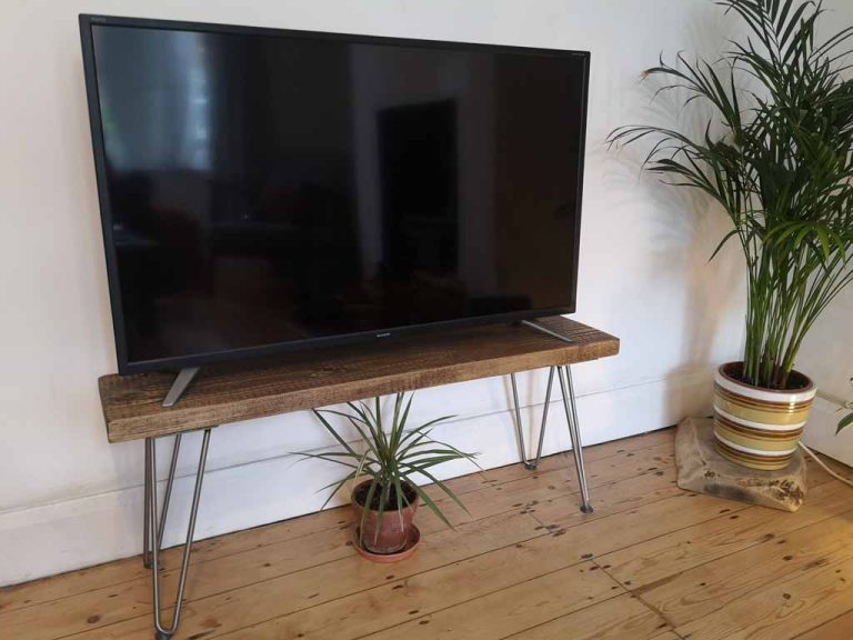 Rustic TV Table Stand - Hairpin Legs | Reclaimed Wood TV Table | Media ...