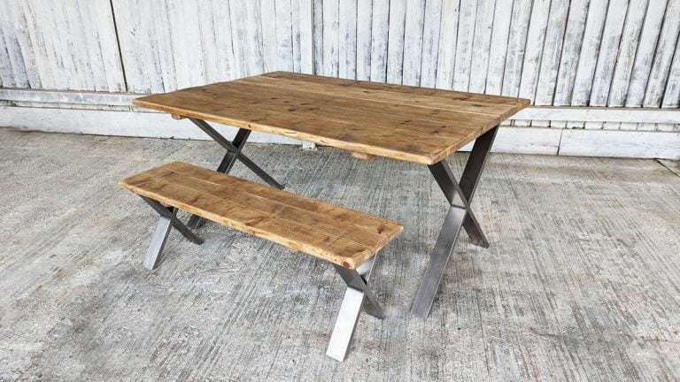 Wide Dining Table - Industrial Frame & Bench (5 Leg Styles) | Large ...