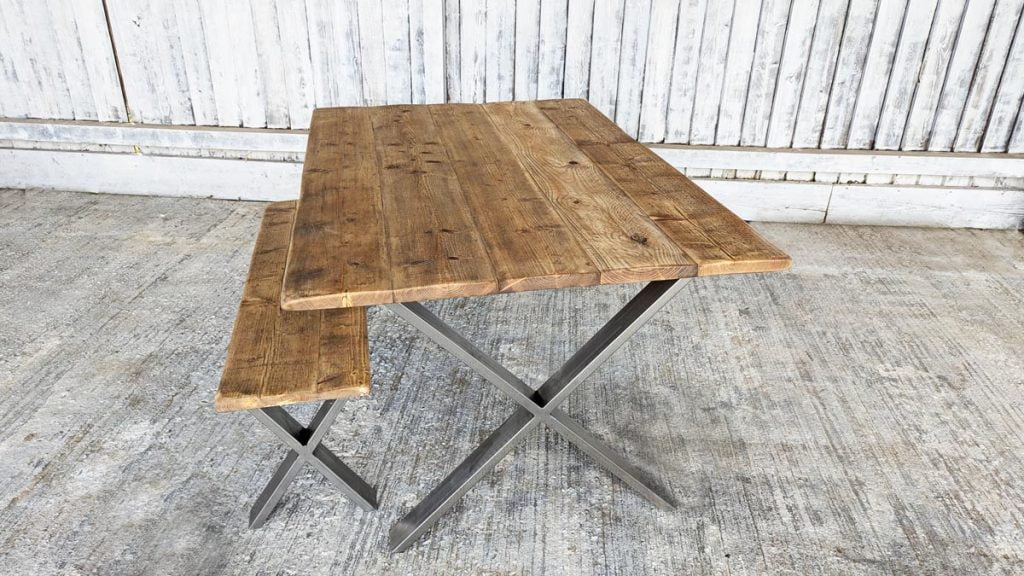 Wide Dining Table - Industrial Frame & Bench (5 Leg Styles) | Large ...