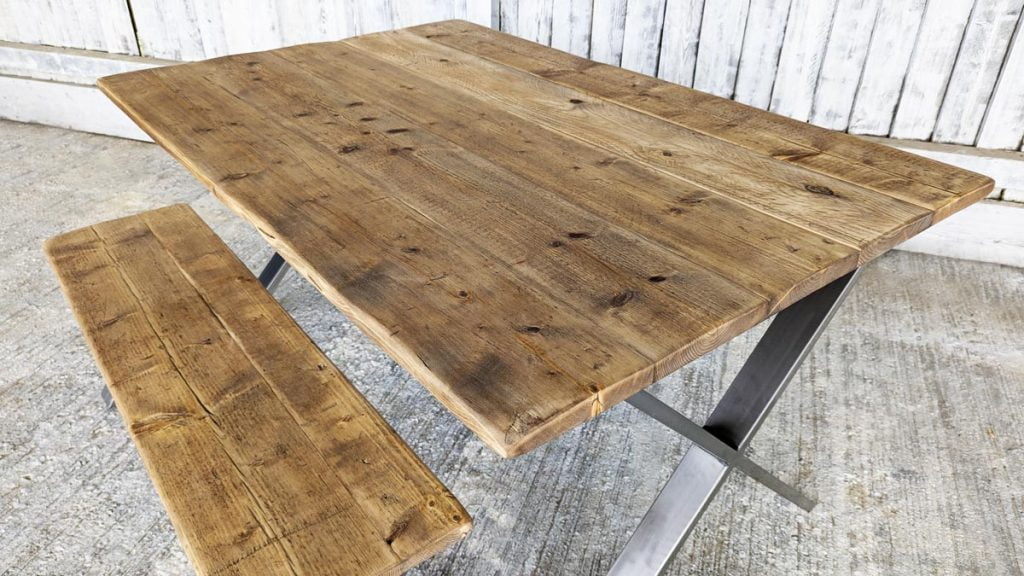 Wide Dining Table - Industrial Frame & Bench (5 Leg Styles) | Large ...