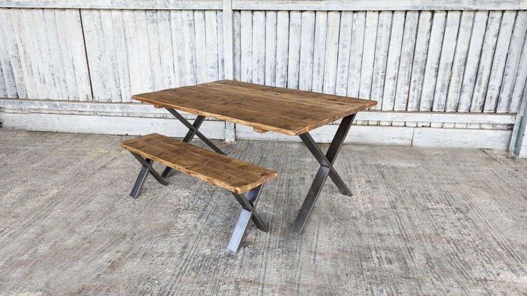 Wide Dining Table - Industrial Frame & Bench (5 Leg Styles) | Large ...